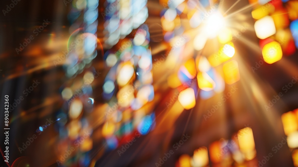 Light casts colorful, radiant patterns through a stained glass window ...