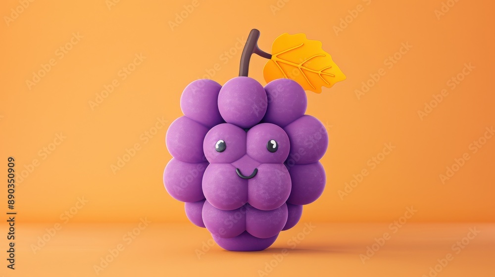 Orange background, a flat grape, smiling expression, with obvious grape ...