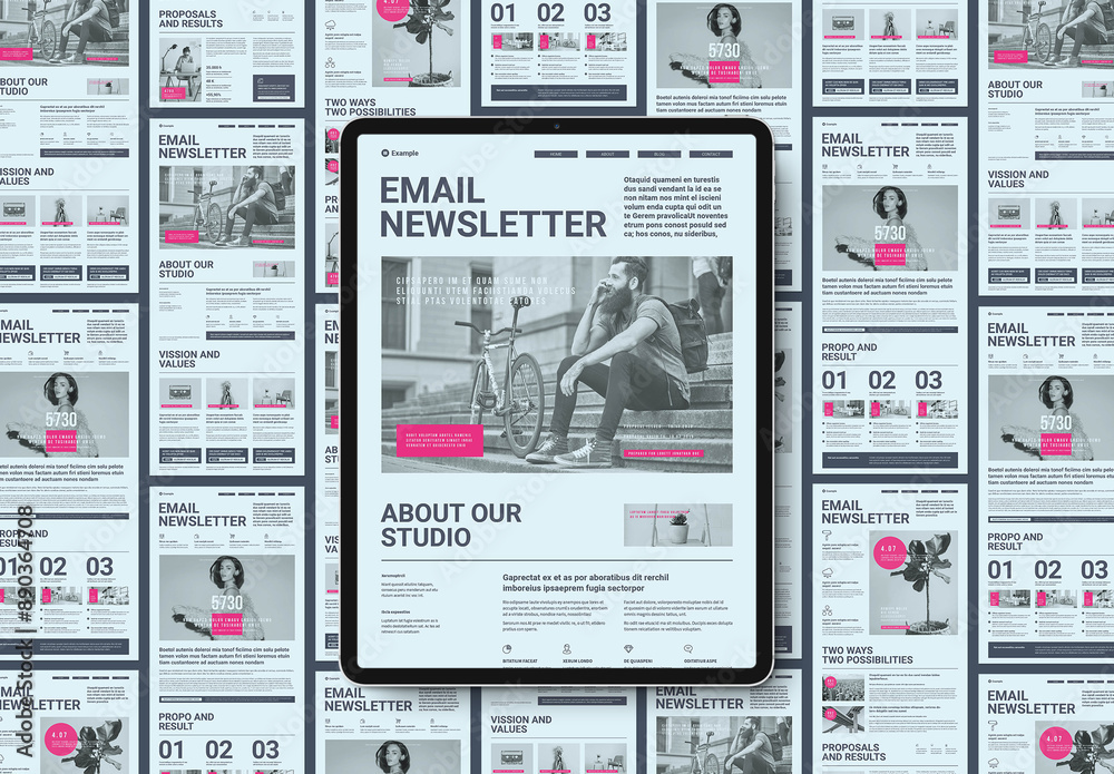 E-mail Newsletter Template with 3 Options in Pale Blue with Pink ...