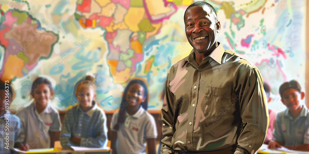 Educator's Impact: A Black teacher standing in front of a classroom ...