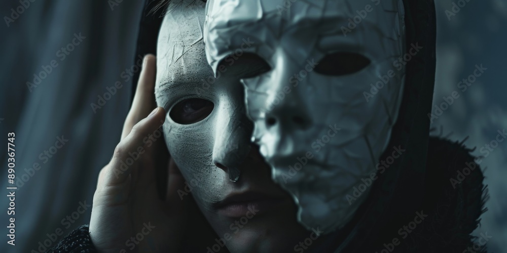 Surreal Portrait of Masked Man in Darkness: Concealed Identity and ...