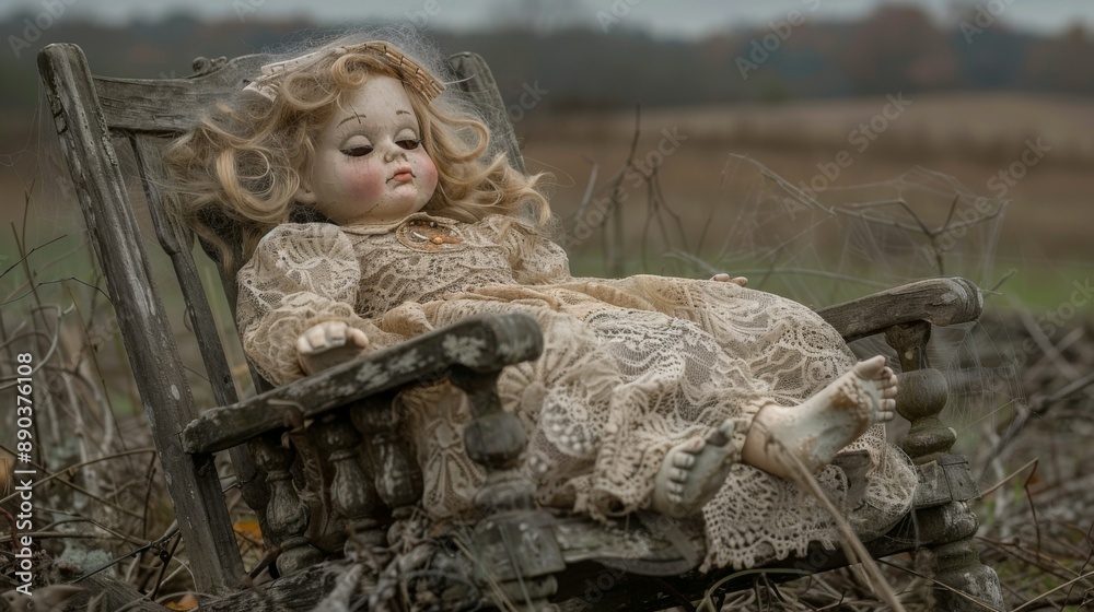 Creepy Doll: A vintage doll with cracked porcelain skin and eerie ...