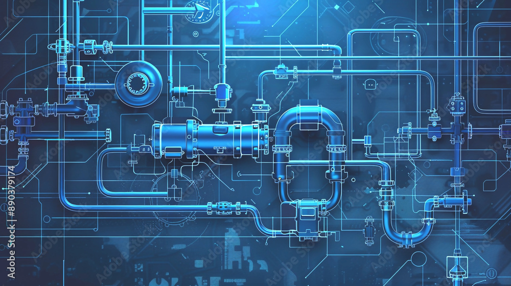 Building pipe and valve tube system architectural blueprint, industrial ...
