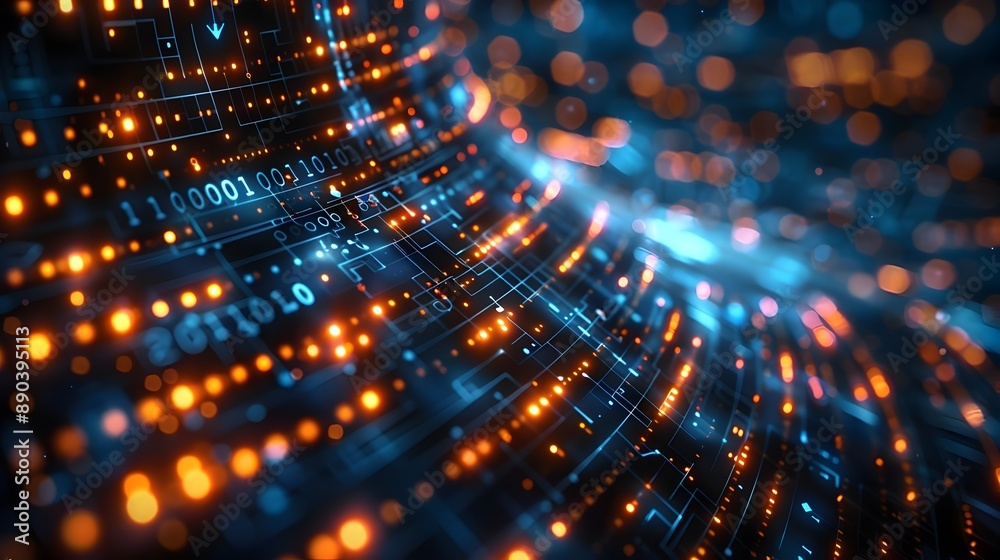 Cyber Interface with Glowing Data Streams and Interactive Elements High ...