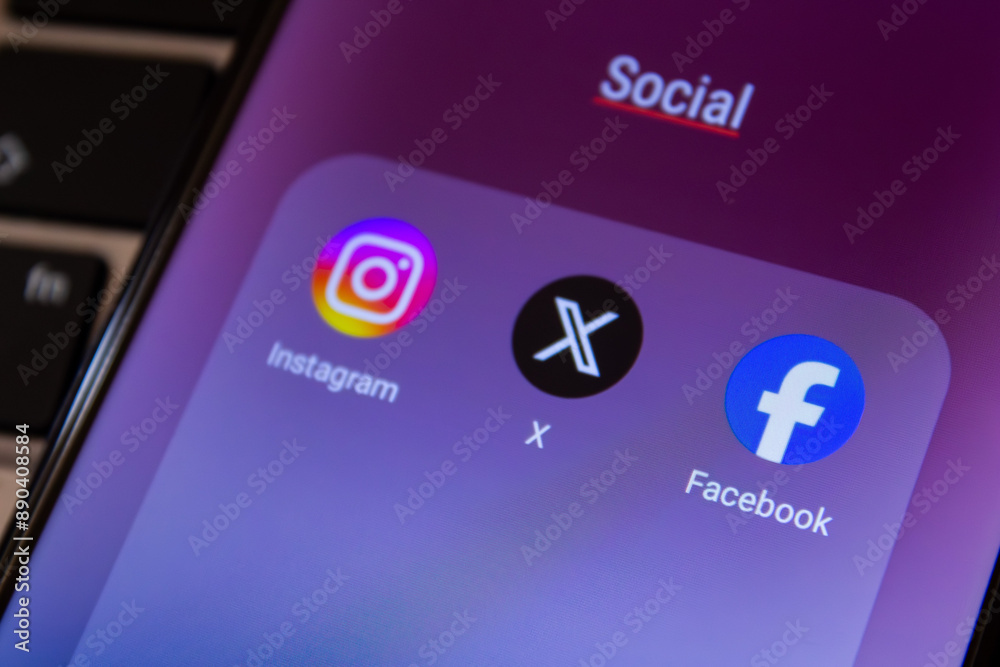 Instagram X and Facebook logo displayed on smartphone. Popular social ...