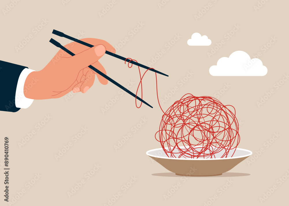 Gamma arm fingers hold chopsticks with chaos messy line charts. Mental ...