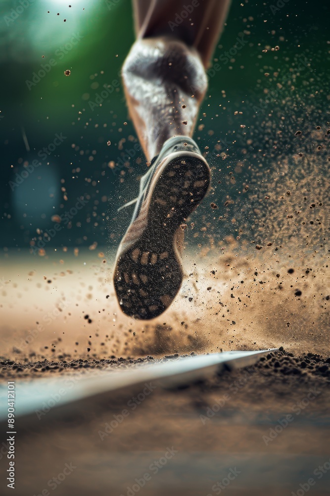 Dynamic Long Jump Takeoff with Athlete's Feet and Track Texture ...