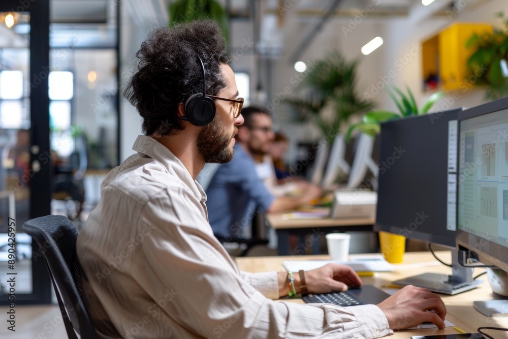 Inclusive Office with Blind Employee Using Braille Display, Promoting ...