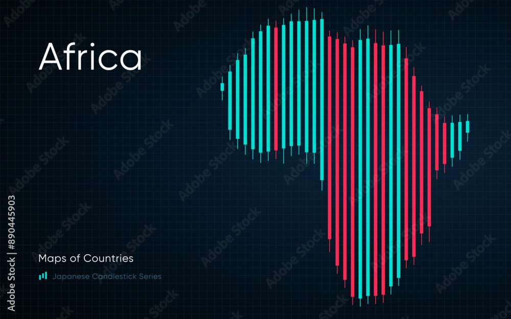 Africa map shown in a chart with bars and lines. Japanese candlestick ...