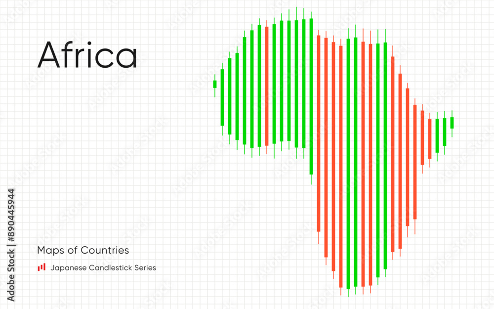 Africa map shown in a chart with bars and lines. Japanese candlestick ...