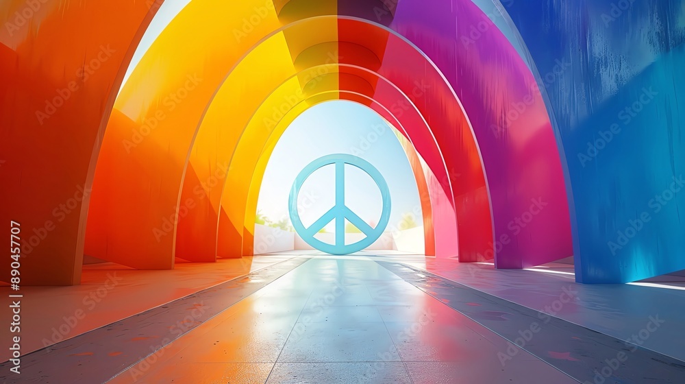 Rainbow bridge arcing with colors forming a peace sign, providing a ...