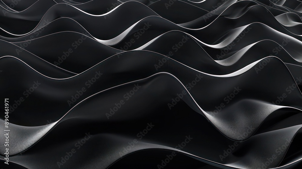 Sleek 3D sound wave design with layered waves in black and grey ...