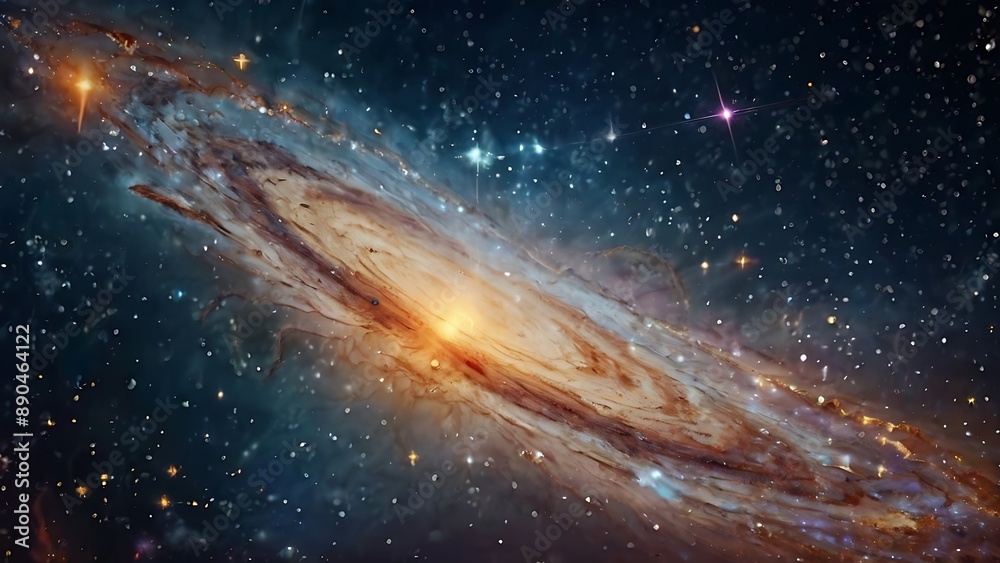 Golden celestial chart featuring planets and stars on a vibrant blue ...