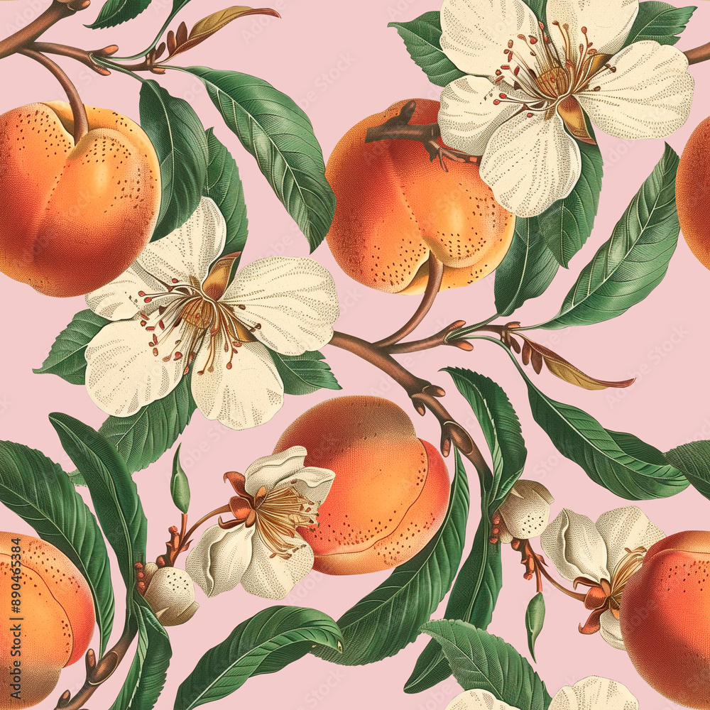aesthetic illustration of apricot branch in vintage style. AI generated ...