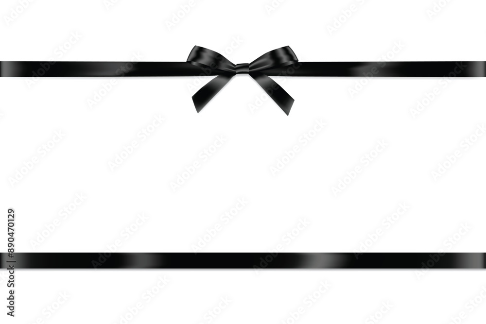 Black Ribbon Bow Realistic shiny satin with shadow horizontal ribbon ...