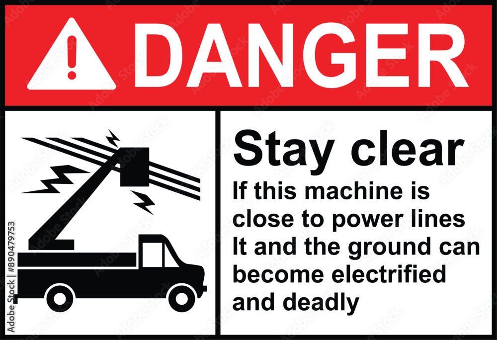 Overhead power lines symbol sign. danger electrocution hazard or ...