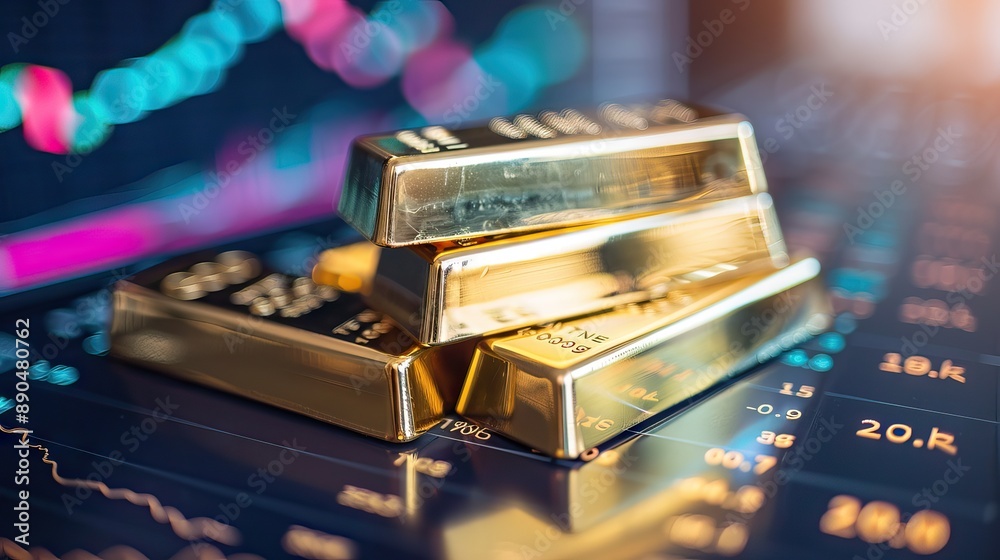 stack of shiny gold bars on down trend financial gold price graph ,concept of economy crash and ...