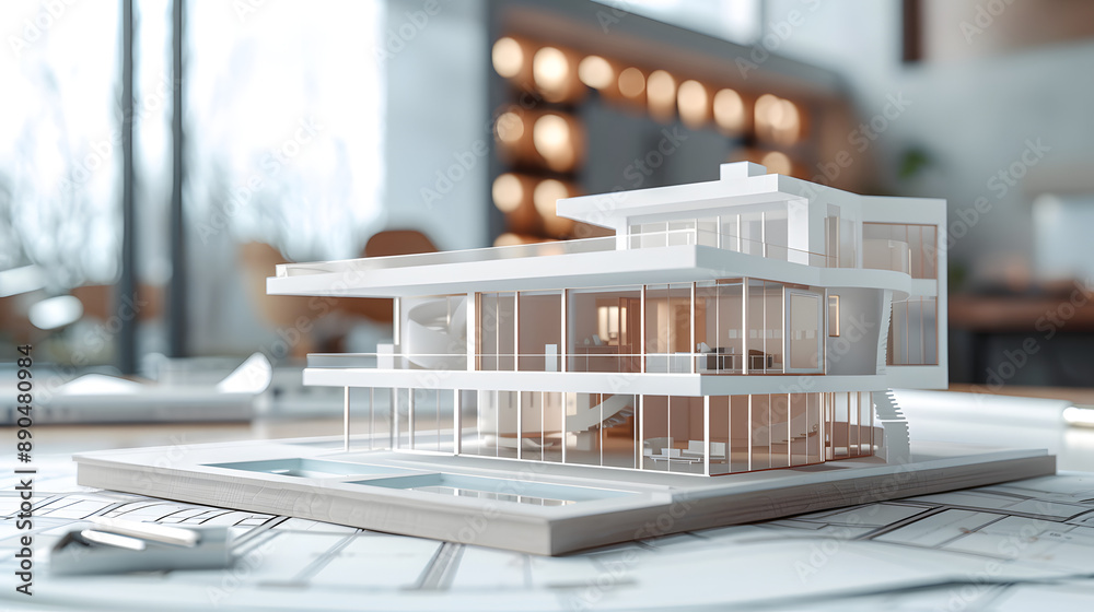3D miniature model contemporary minimalist luxury new house ...