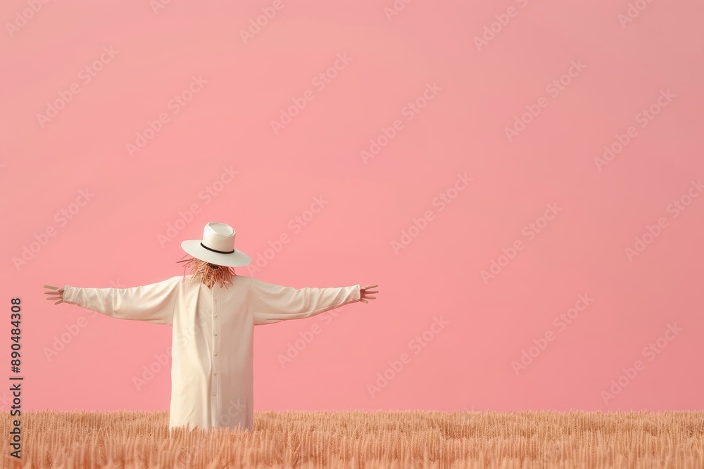 Whimsical Scarecrow in Pastel Pink Field, a charming 3D render ...