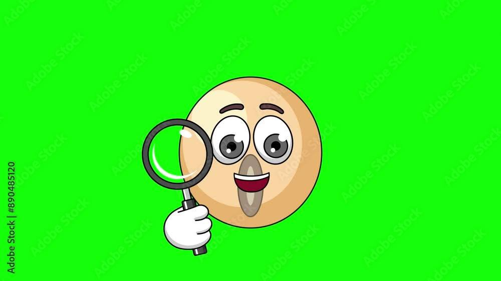 soy bean cartoon holding a magnifying glass, scanning gesture animation ...