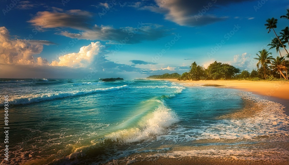 grand prismatic spring, sunset on the beach, wallpaper tropical resort ...