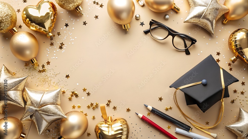 Graduation celebration concept. Top view of 2024 shimmering balloons ...