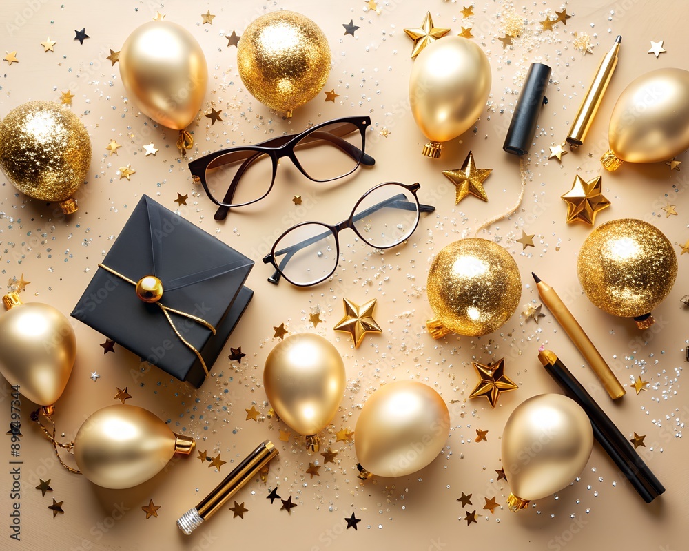 Graduation celebration concept. Top view of 2024 shimmering balloons ...