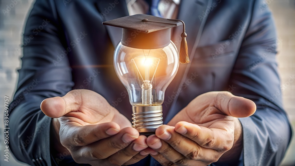 E-learning graduate certificate program concept. Man hands showing ...