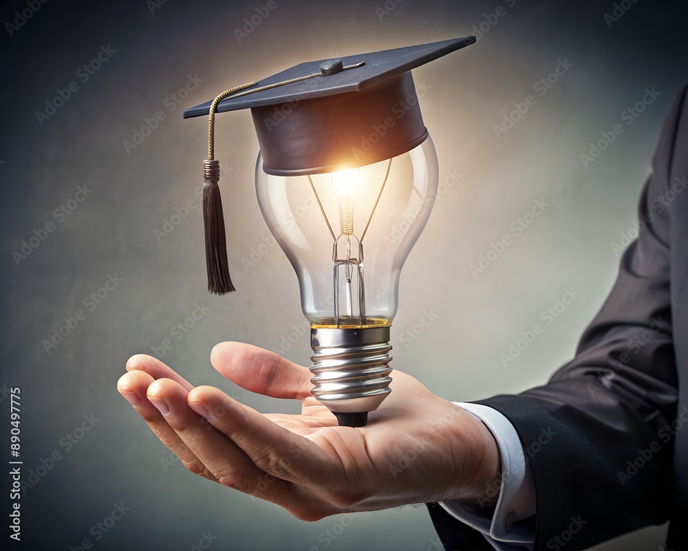 E-learning graduate certificate program concept. Man hands showing ...