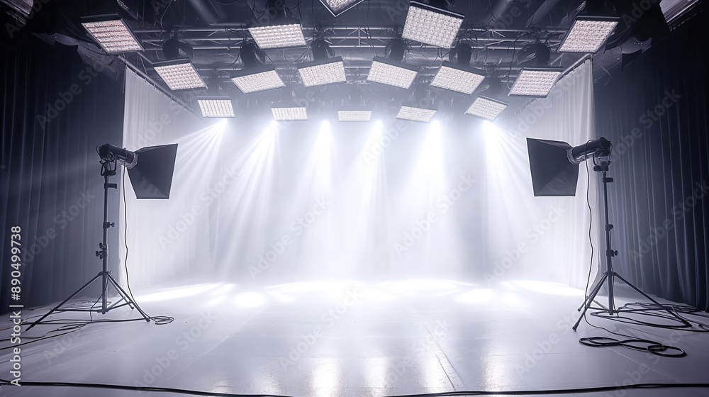 Professional photography studio setup with bright lights and softbox ...