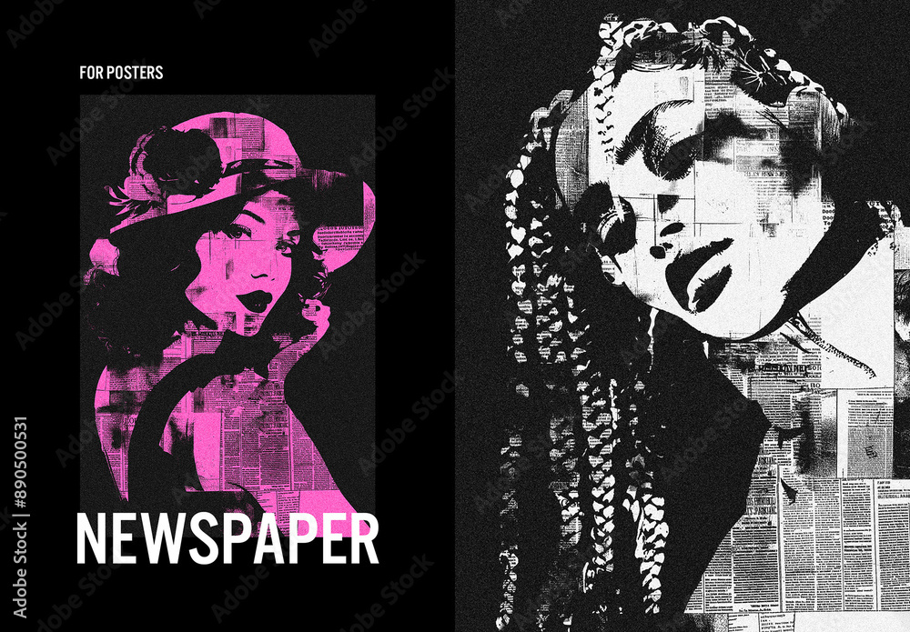Newspaper Collage Poster Photo Effect Mockup Stock Template | Adobe Stock