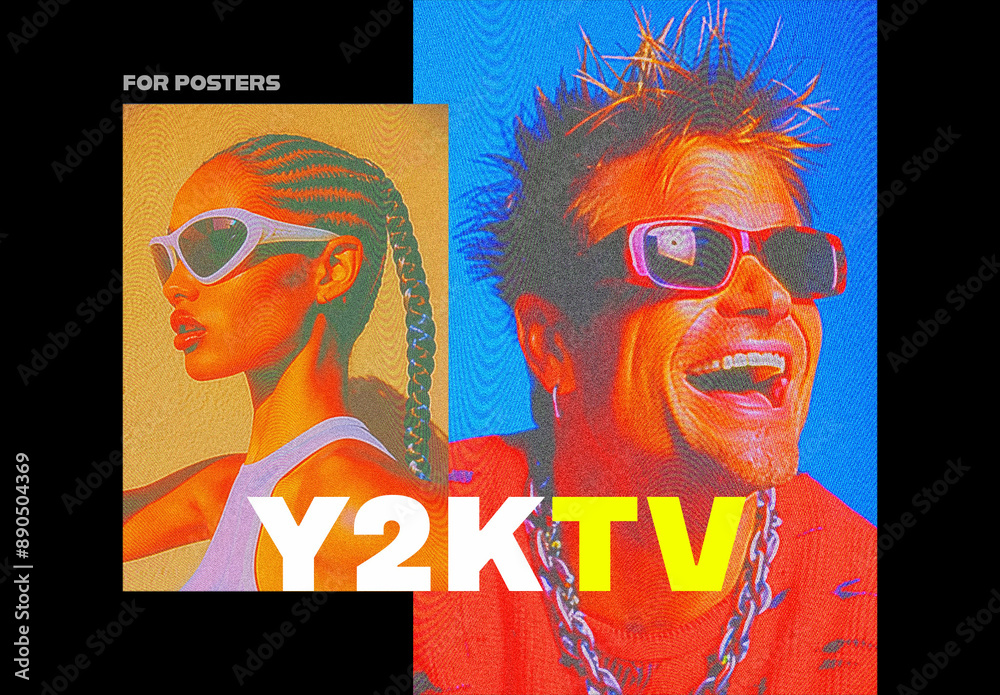 Y2K TV Poster Photo Effect Mockup Stock Template | Adobe Stock