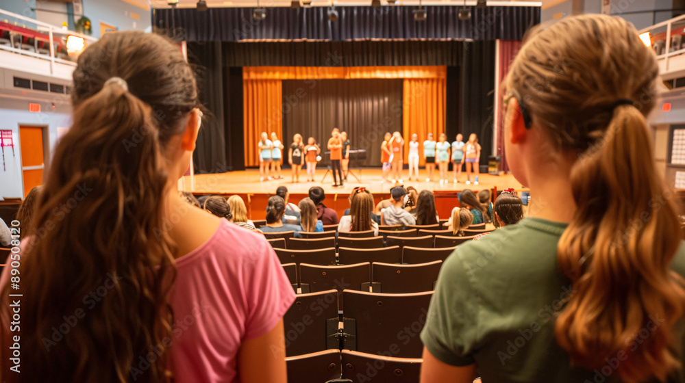 Middle school students participating in a drama rehearsal in a school ...