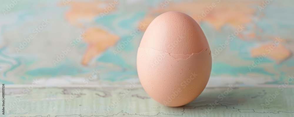 Chicken egg with a world map background, global agriculture studies ...