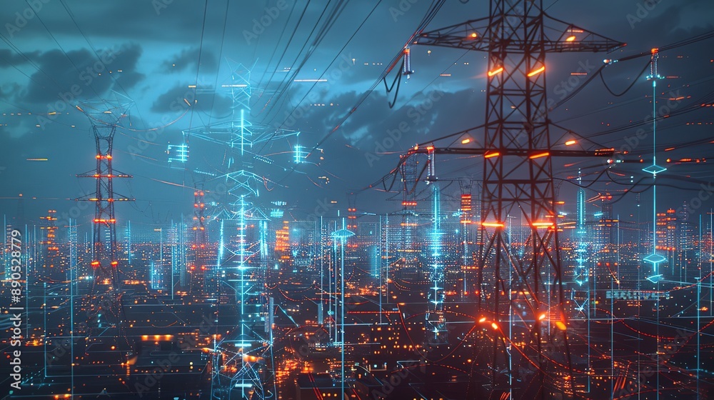 High-Voltage Power Lines and Electric Transmission Tower with ...