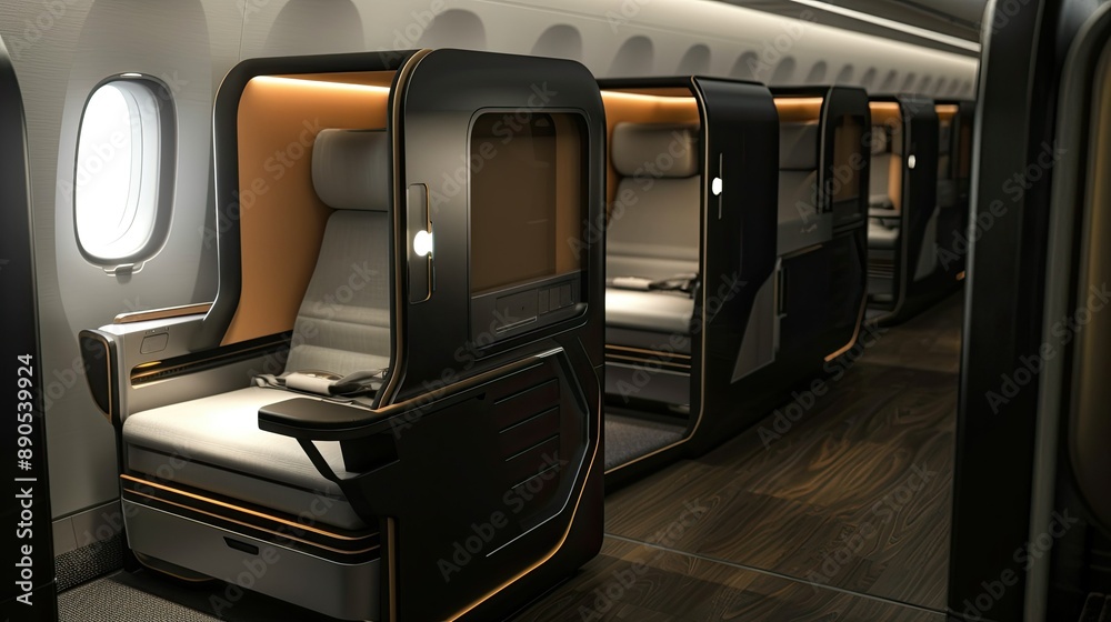 Airplane business class seats equipped with adjustable privacy ...