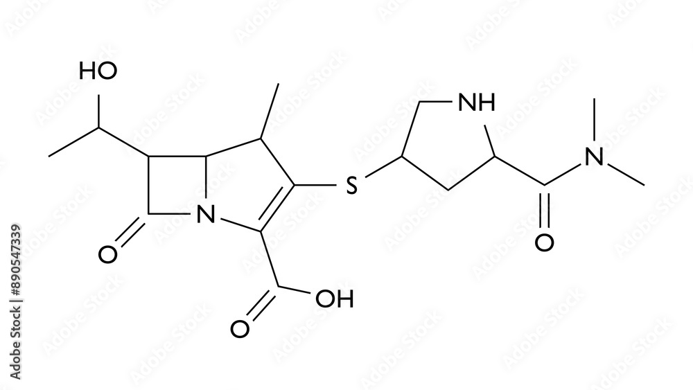 meropenem molecule, structural chemical formula, ball-and-stick model ...