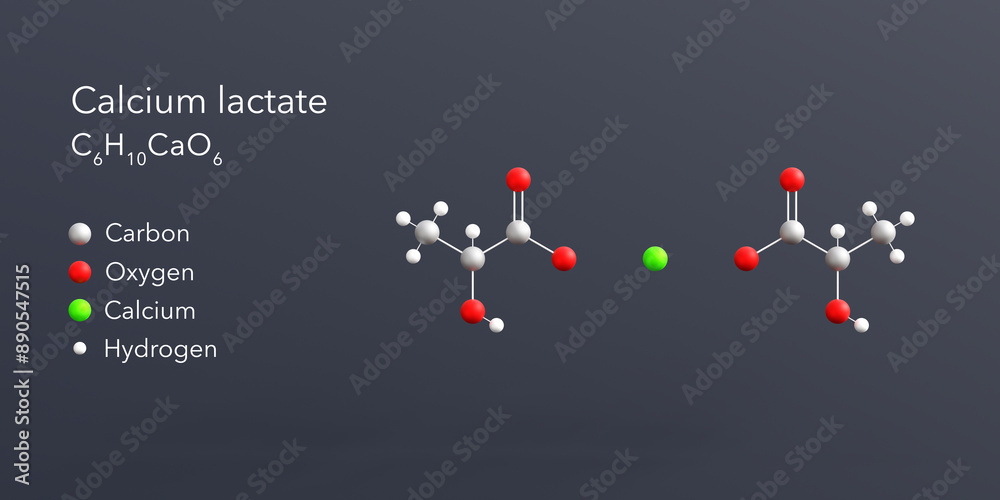 calcium lactate molecule 3d rendering, flat molecular structure with ...