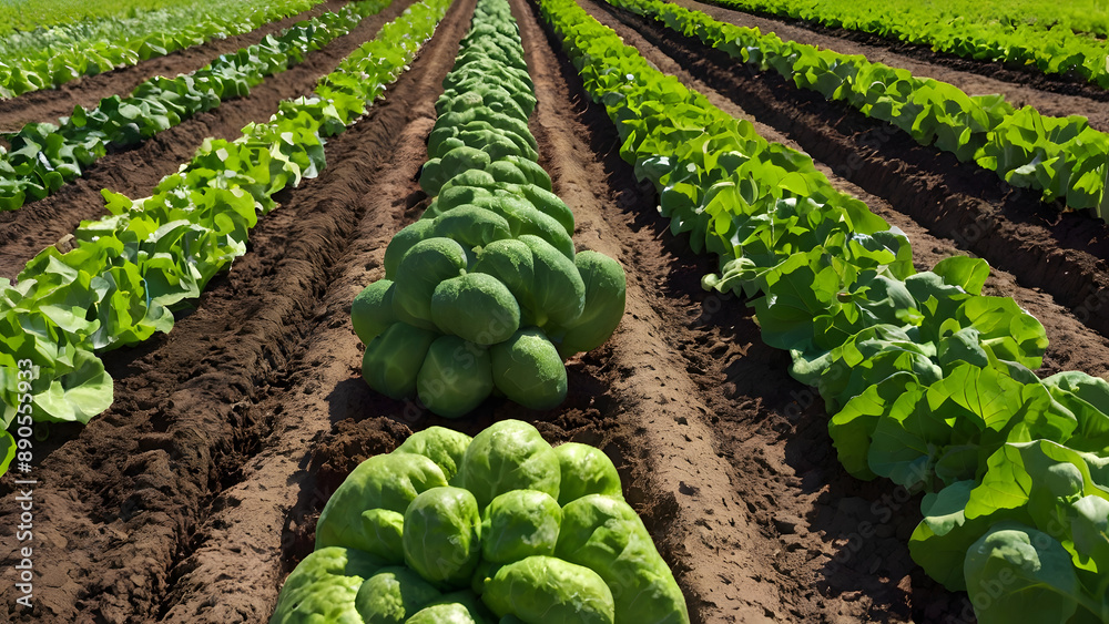 Lush Green Vegetable Field with Rows of Leafy Crops Stock Photo | Adobe ...