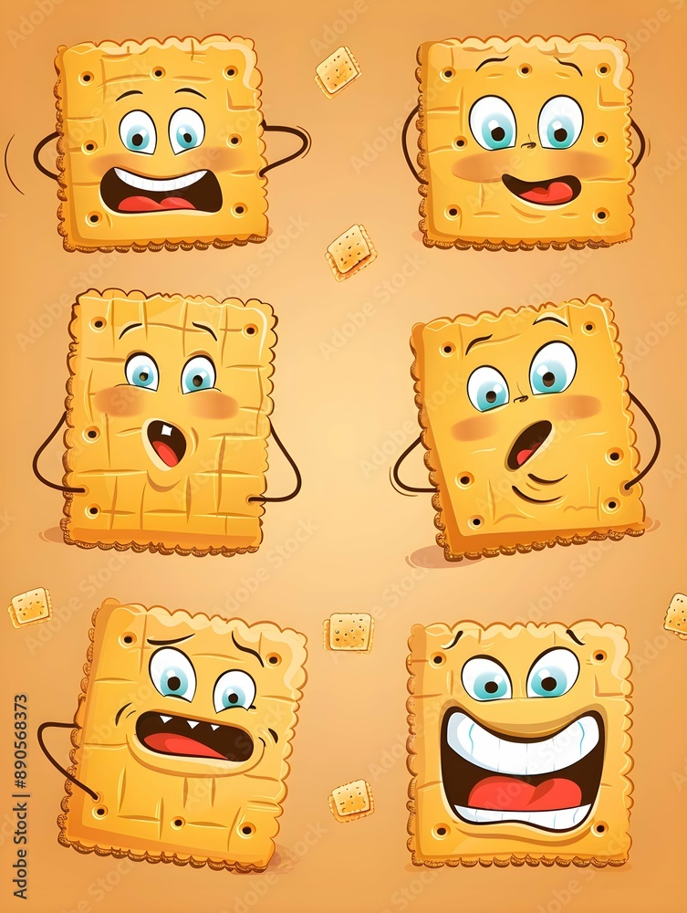 Cartoon characters of crackers, featuring cute cookies with various ...