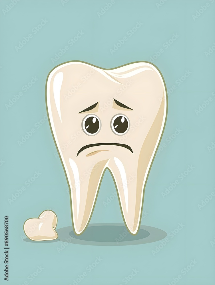 Cartoon tooth with a sad face and a missing tooth, depicting dental ...