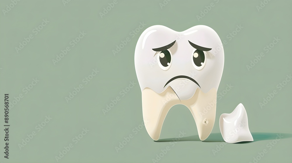 Cartoon tooth with a sad face and a missing tooth, depicting dental ...