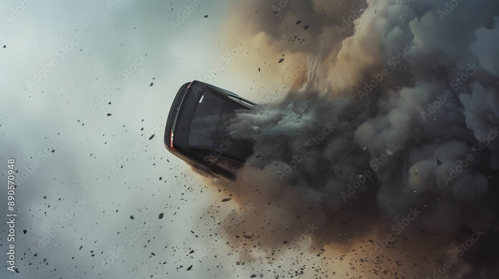 Dramatic scene of a car flying through the air after losing control ...