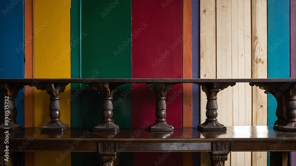 Abstract Color Stripes Behind a Wooden Railing Featuring Vibrant ...