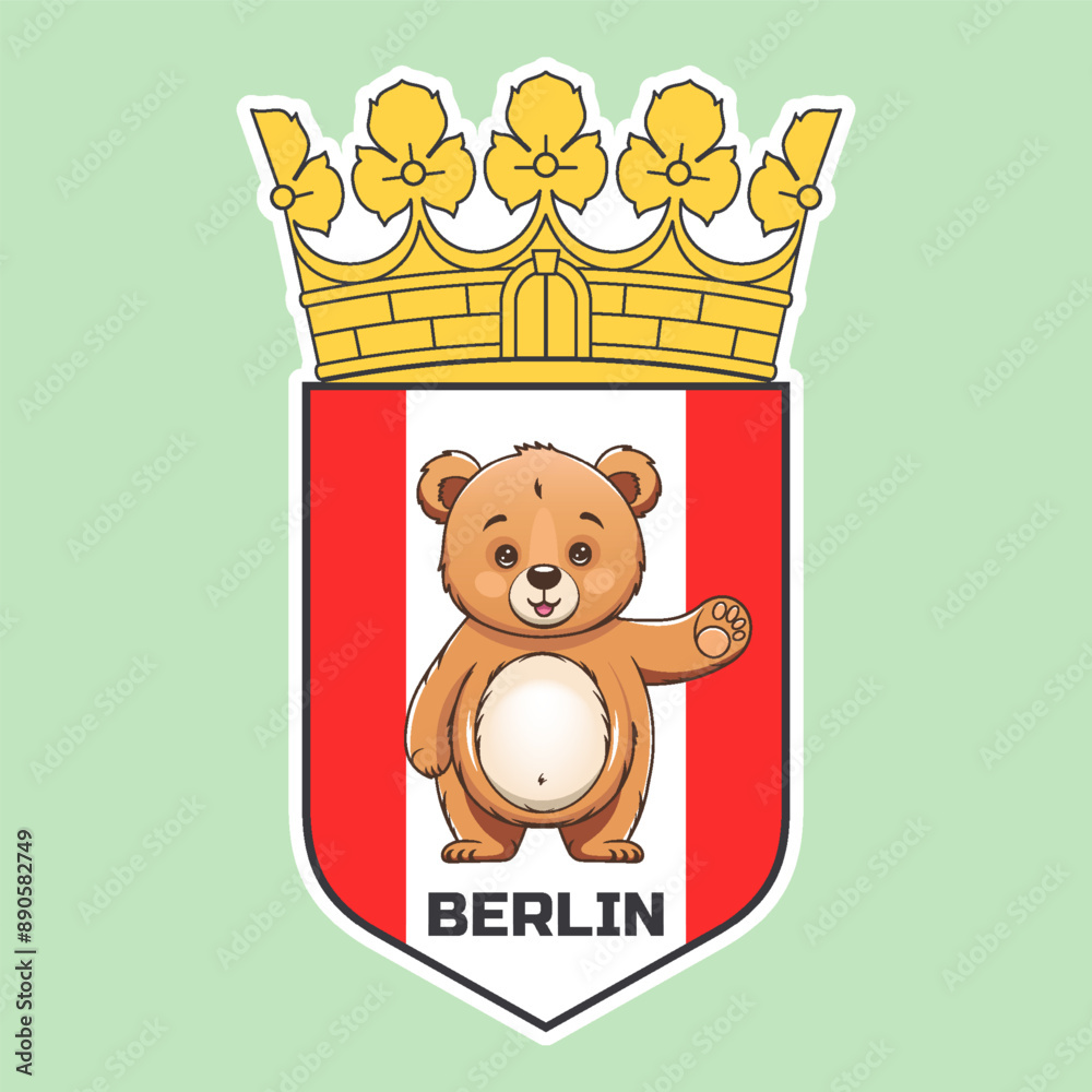 Vector cartoon cute standing little teddy bear waving its paw, hello ...