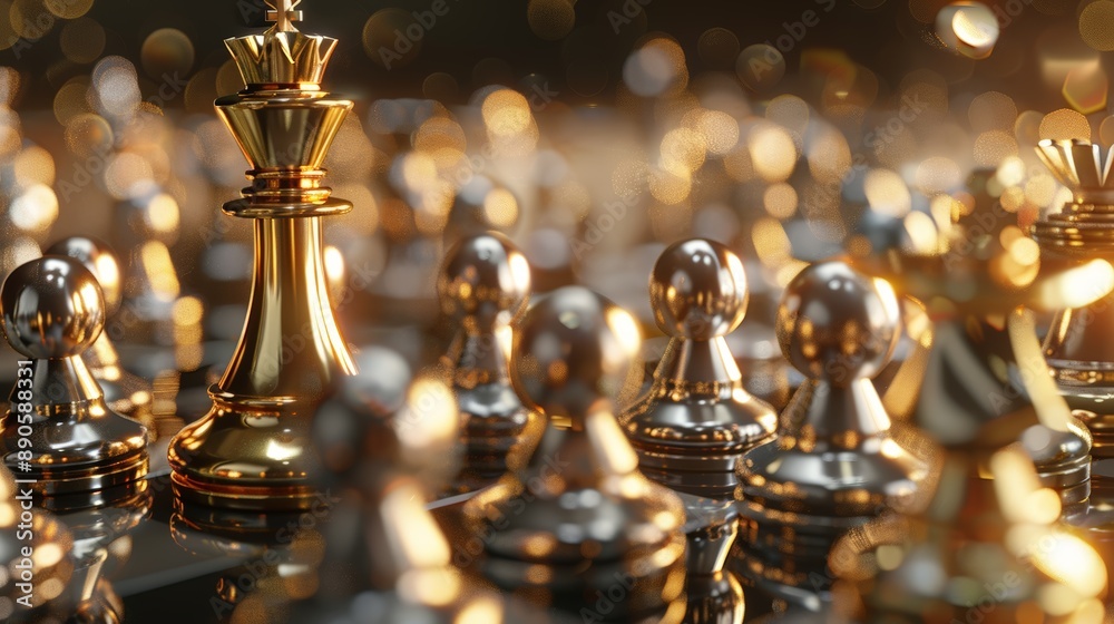 Shot of CHESS concept gold and si king surrounded with SILVER and GOLD ...