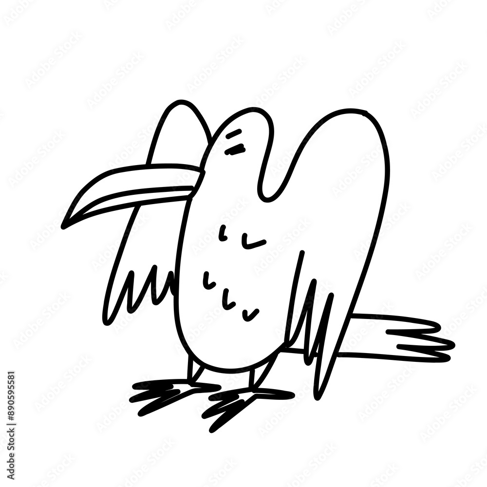 Funny Raven Bird Character, Halloween Crow, element in doodle outline ...