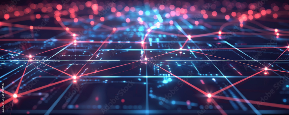 Advanced technology illustration with a square grid, lines connecting various points, and ...