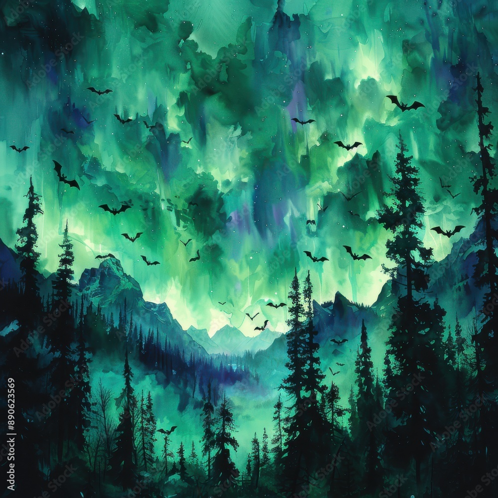 Stunning Aurora Borealis Above Enchanted Forest with Bats - Serene ...