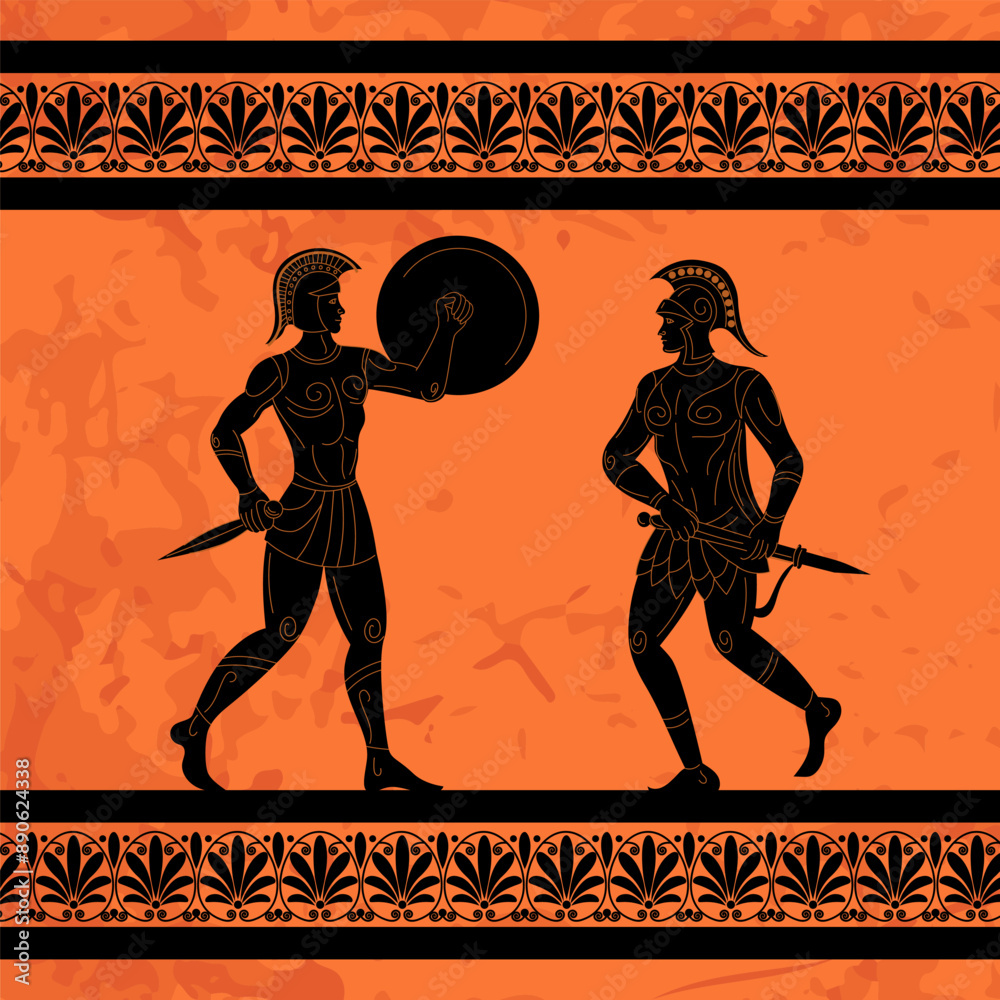 Greek mural. Ancient warriors. Athens mythology. Rome gladiators ...